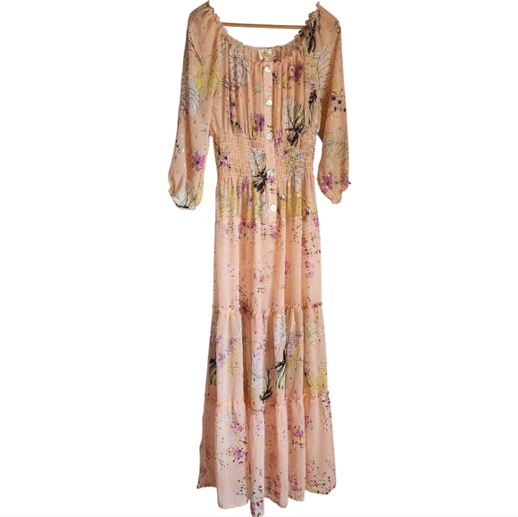 fig and flower | Dresses | Fig And Flower Anthropologie Peach Floral ...